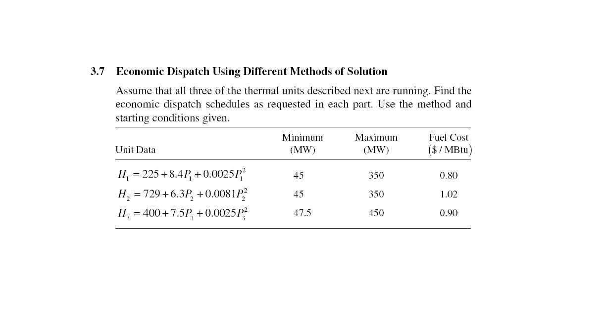 Solved 3.7 Economic Dispatch Using Different Methods of | Chegg.com