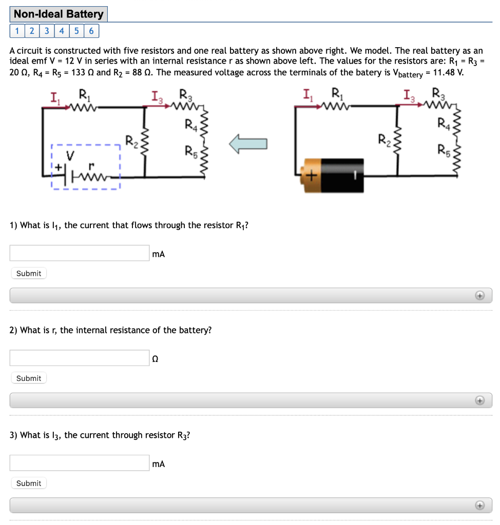Solved Non-Ideal Battery 1 2 3 4 5 6 A circuit is | Chegg.com