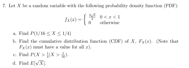 Solved Let X be a random variable with the following | Chegg.com