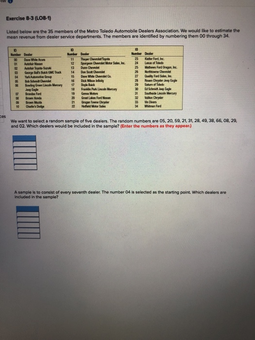 Solved Exercise 8-3 (LO8-1) Listed below are the 35 members | Chegg.com