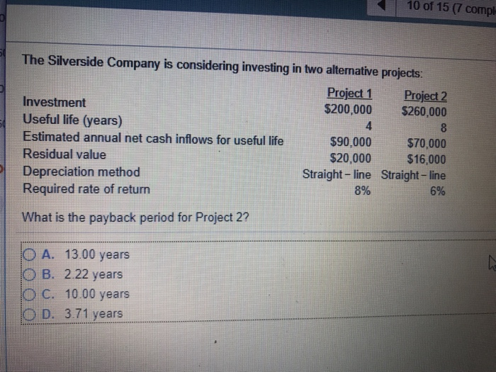 Solved 10 of 15 (7 compl The Silverside Company is | Chegg.com