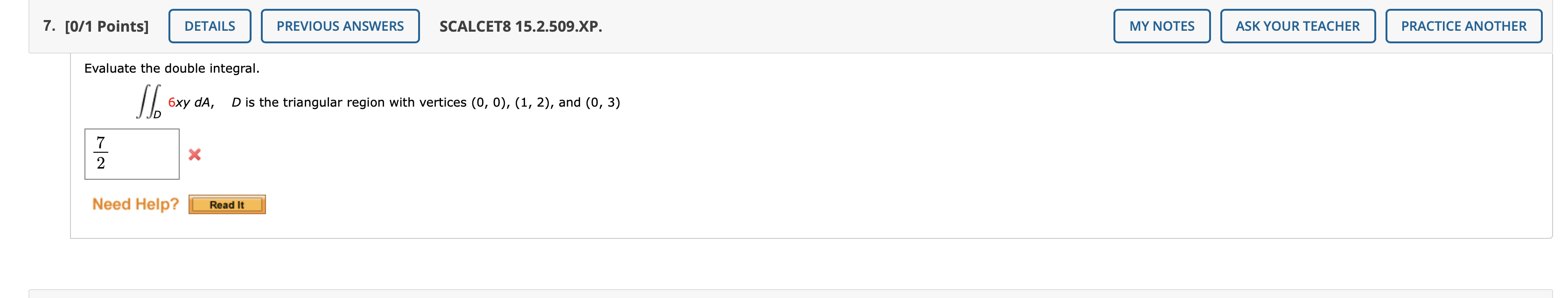Solved 7. [0/1 Points] DETAILS PREVIOUS ANSWERS SCALCET8 | Chegg.com