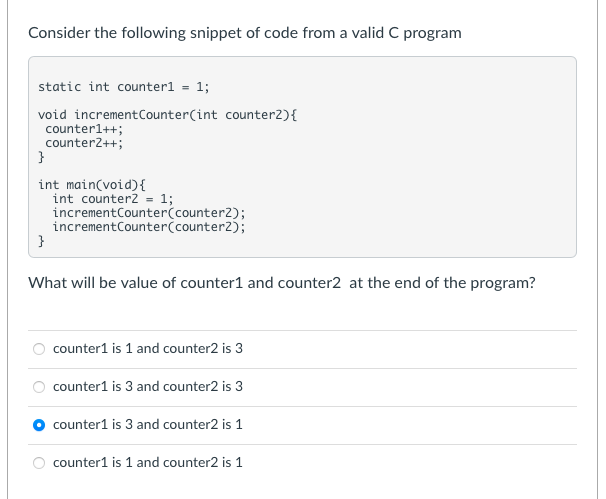 Solved Consider the following snippet of code from a valid C | Chegg.com