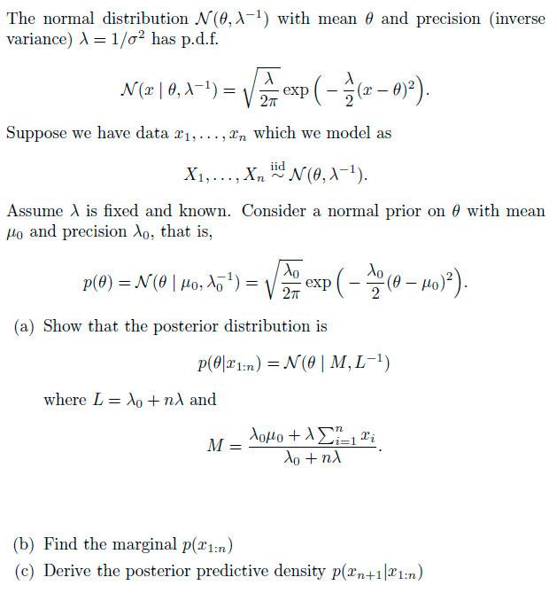 Solved The normal distribution N(0,1-1) with mean @ and | Chegg.com