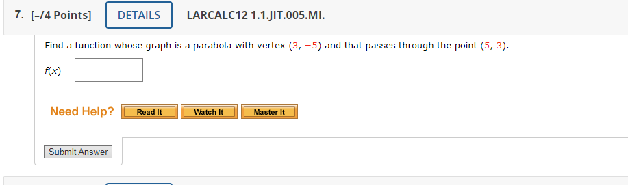 Solved Find a function whose graph is a parabola with vertex | Chegg.com