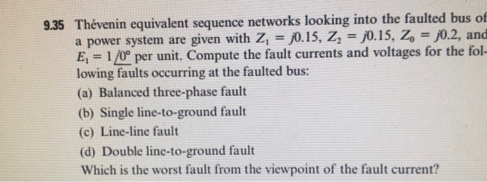 Solved bus of 9.35 Thévenin equivalent sequence networks | Chegg.com