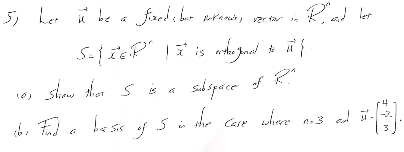 Solved 5) Let u be a fixed, but unknown, rector in RRn, and | Chegg.com