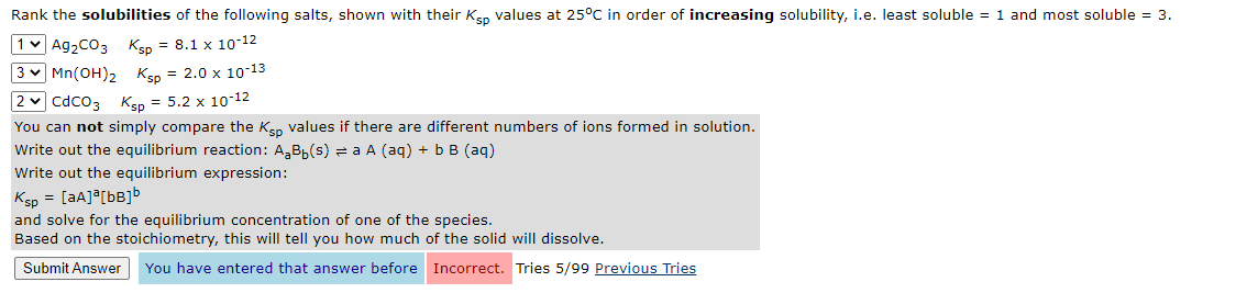 Solved Rank the solubilities of the following salts, shown | Chegg.com