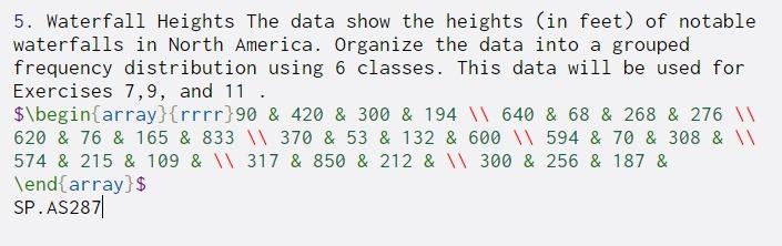 Solved 5. Waterfall Heights The data show the heights (in | Chegg.com
