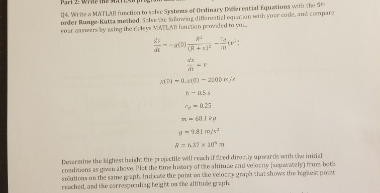 Part 2: Write the MAILH o Q4. Write a MATLAB function | Chegg.com