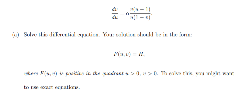 Solved dv v(u 1) du u(1-) (a) Solve this differential | Chegg.com
