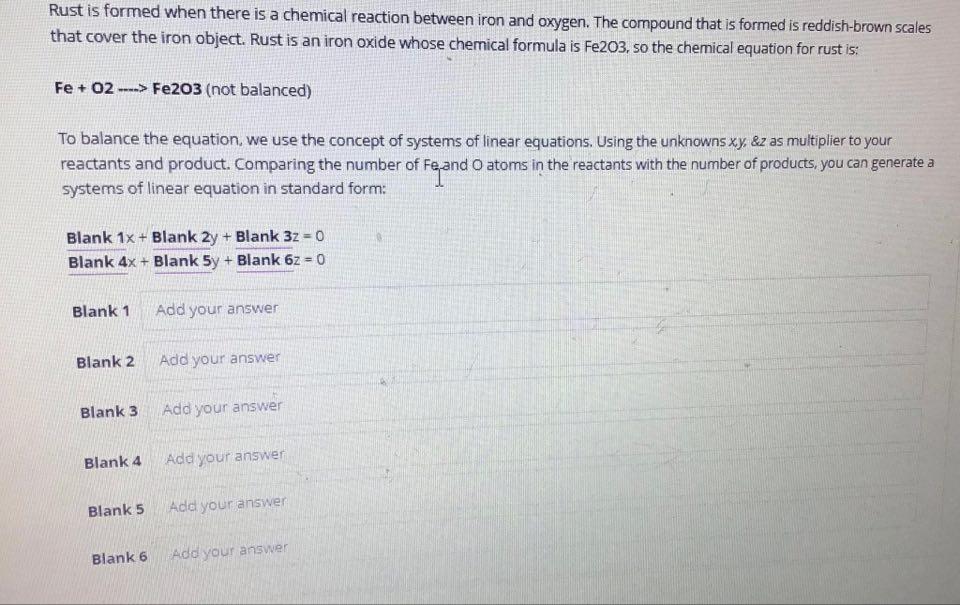 Solved Rust is formed when there is a chemical reaction | Chegg.com