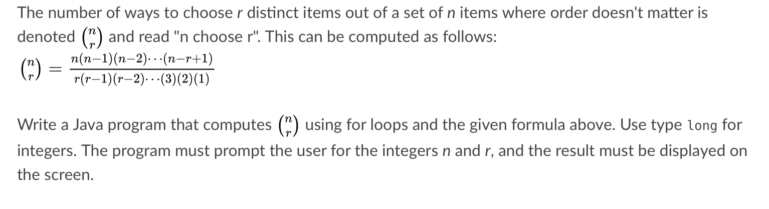 Solved The number of ways to choose r distinct items out of | Chegg.com