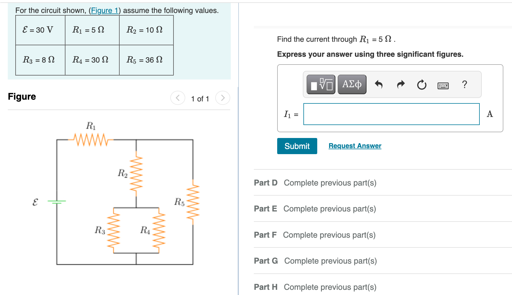Solved Find the current through R1=5Ω. Express your answer | Chegg.com