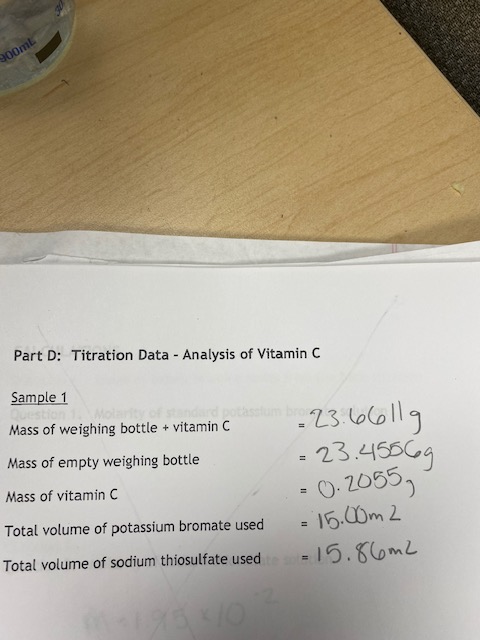 8. Analysis/Back-titration of Vitamin C Materials | Chegg.com