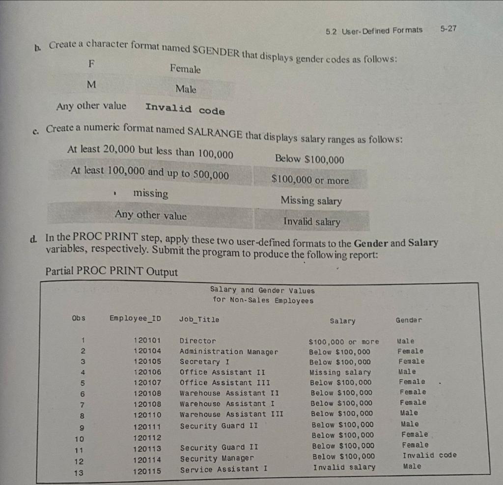 Solved 5. defining ranges in user defined formats a. | Chegg.com