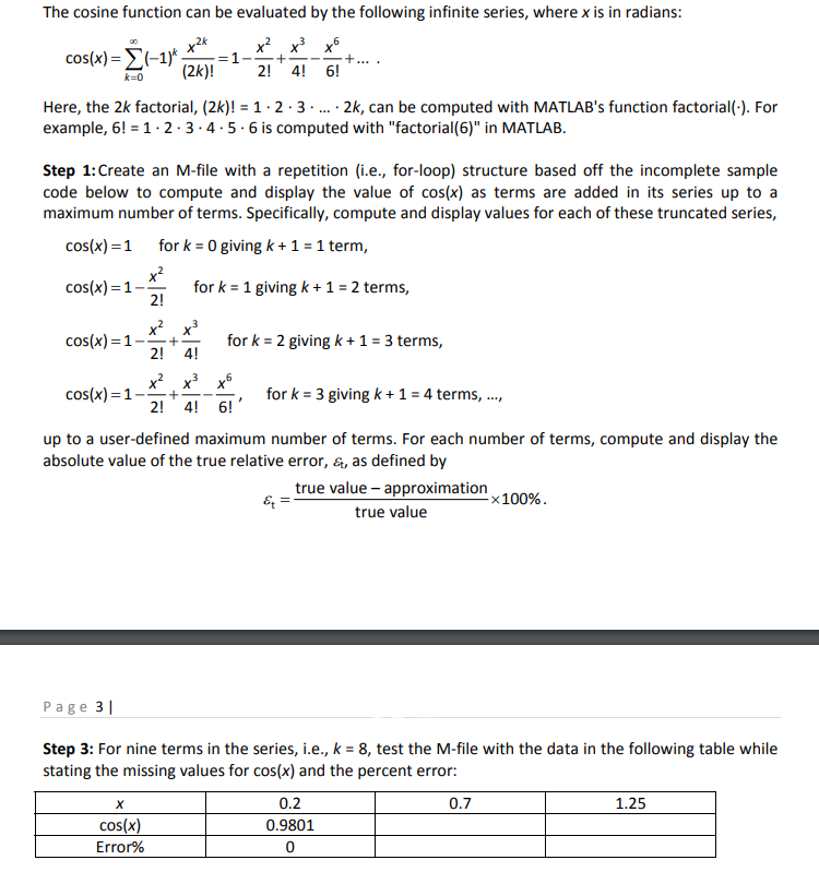 Solved The cosine function can be evaluated by the following | Chegg.com