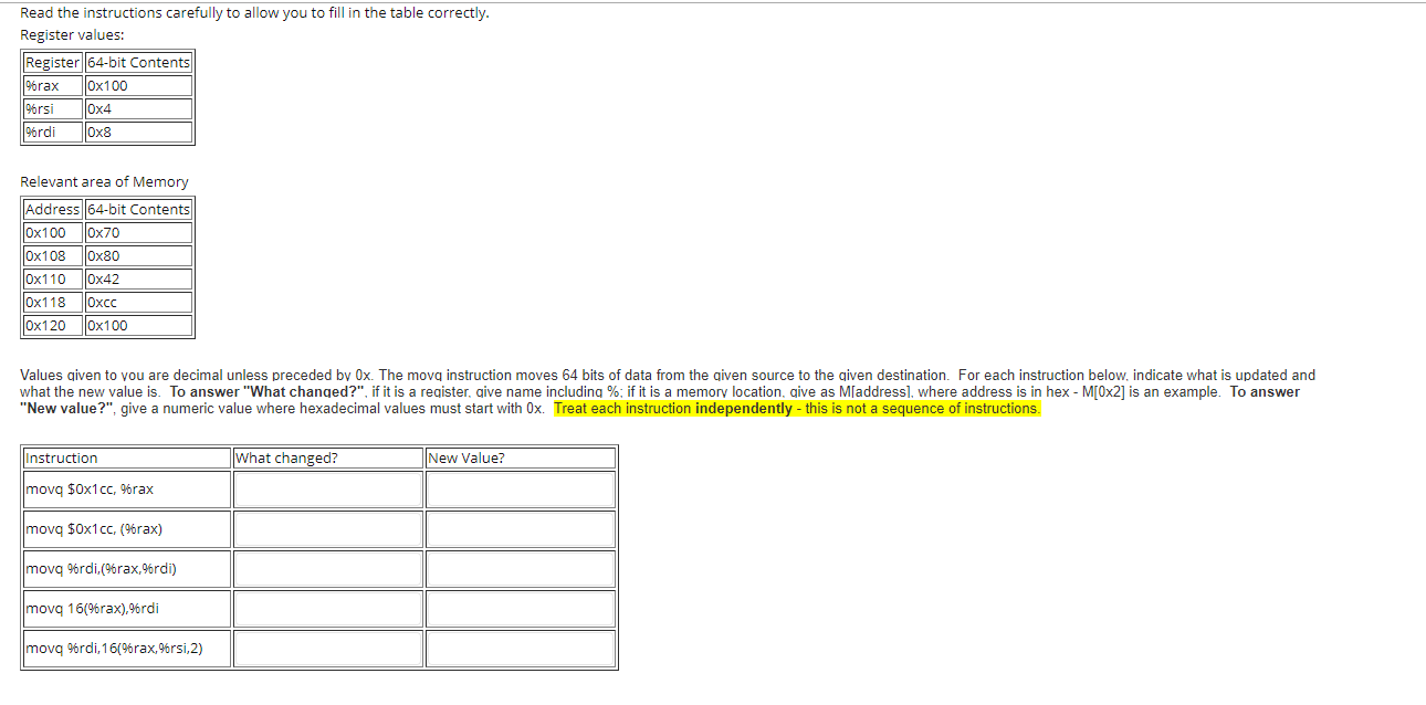Solved Read the instructions carefully to allow you to fill | Chegg.com