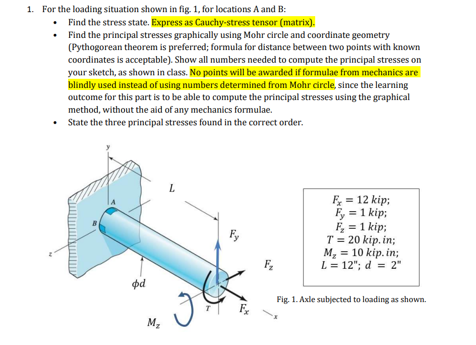 Solved 1. For the loading situation shown in fig. 1, for | Chegg.com
