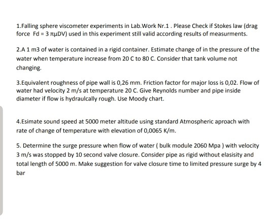 Solved 1. Falling sphere viscometer experiments in Lab.Work | Chegg.com