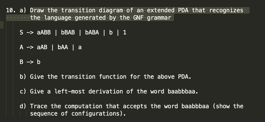 10 A Draw The Transition Diagram Of An Extended Pda