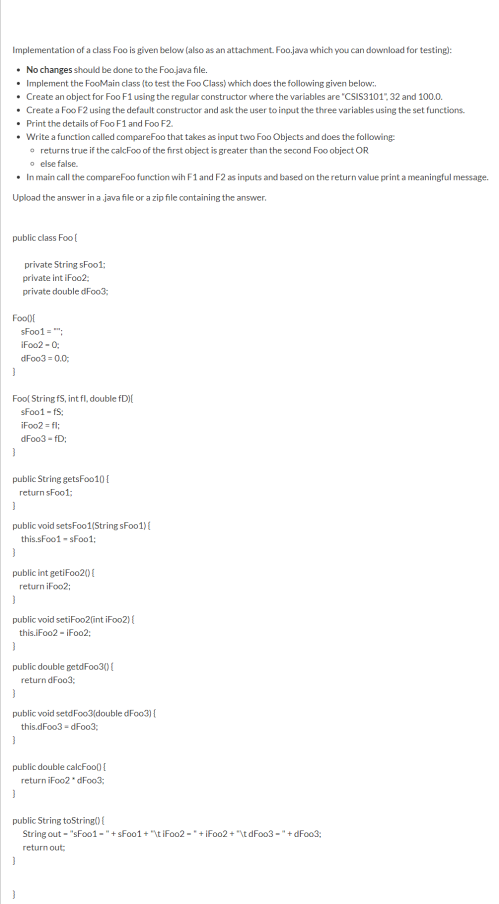 Solved Implementation of a class Foo is given below (also as | Chegg.com