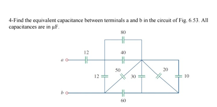 Solved 4-Find the equivalent capacitance between terminals a | Chegg.com