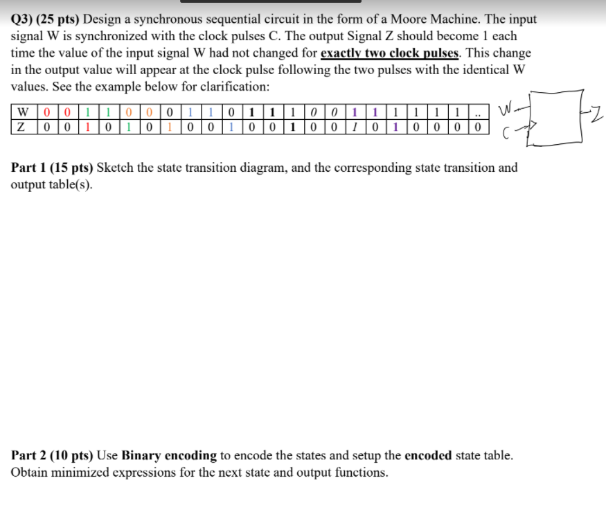 Solved Q3) (25 pts) Design a synchronous sequential circuit | Chegg.com