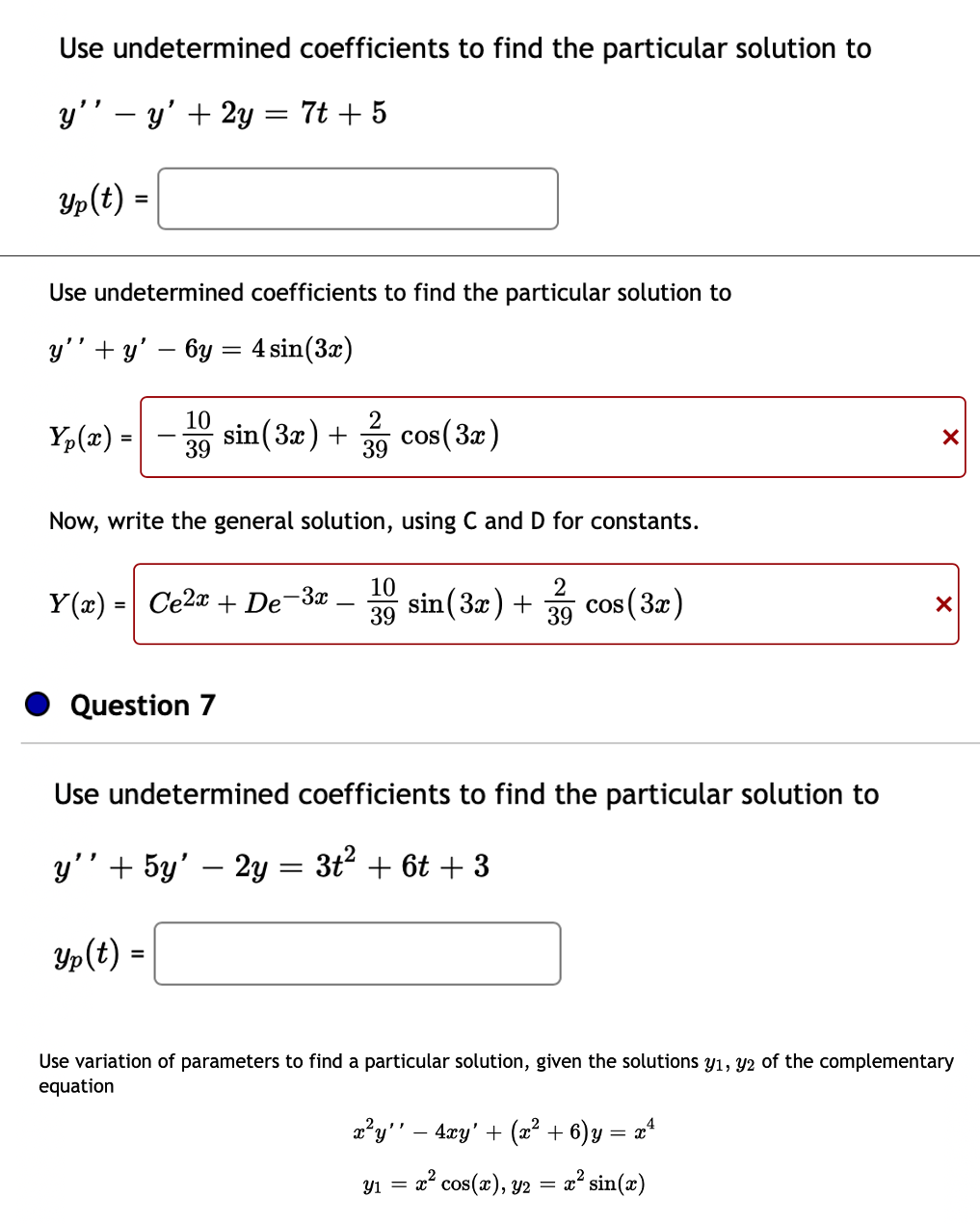 Solved Use undetermined coefficients to find the particular | Chegg.com