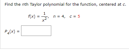 Solved Find the nth Taylor polynomial for the function, | Chegg.com