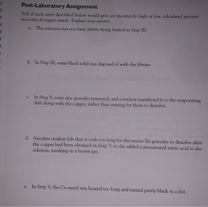 Solved Post-Laboratory Assignment Tell if each error | Chegg.com