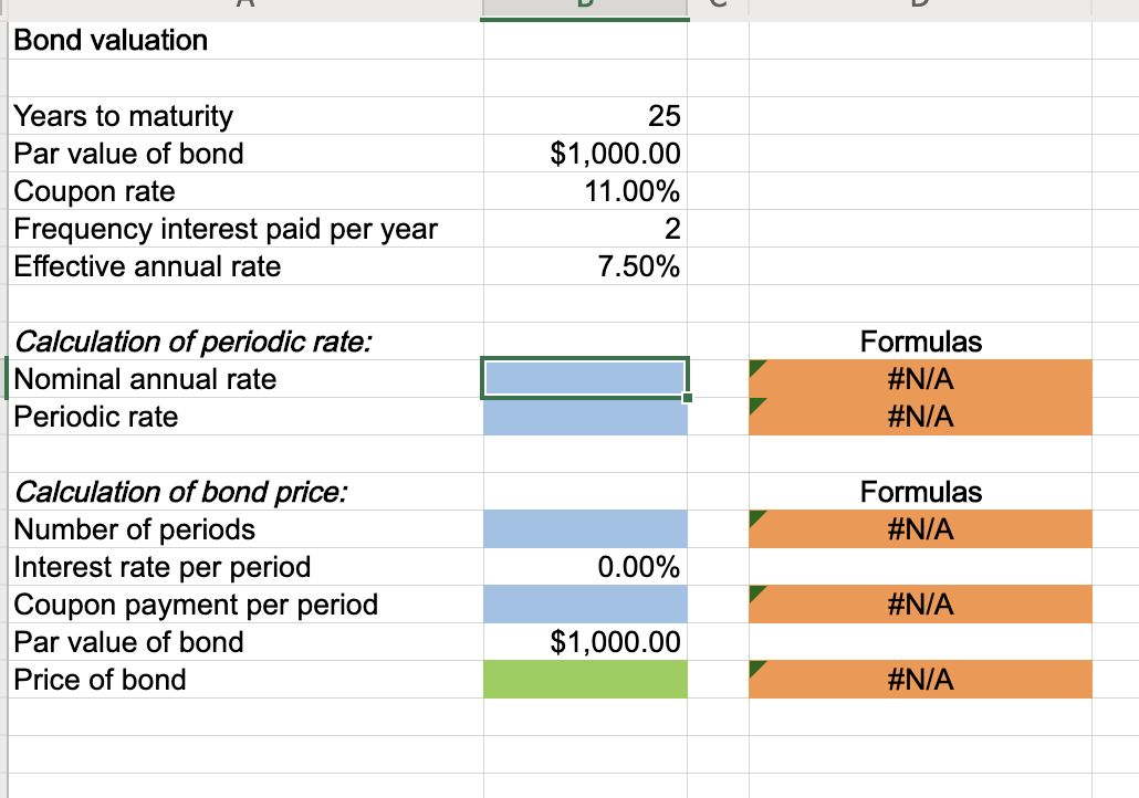 Solved Bond valuation Years to maturity Par value of bond | Chegg.com