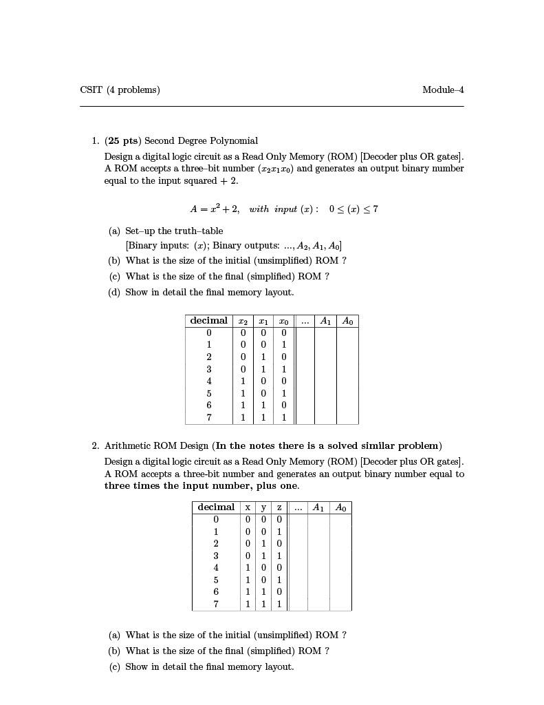 1. (25 pts) Second Degree Polynomial Design a digital | Chegg.com