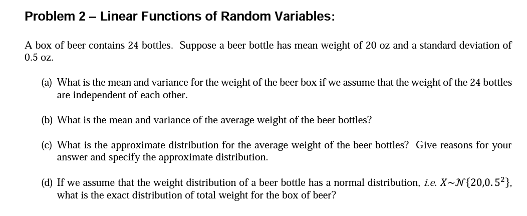 Solved Problem 2 Linear Functions Of Random Variables A 4676