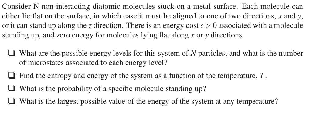 Solved Consider N non-interacting diatomic molecules stuck | Chegg.com