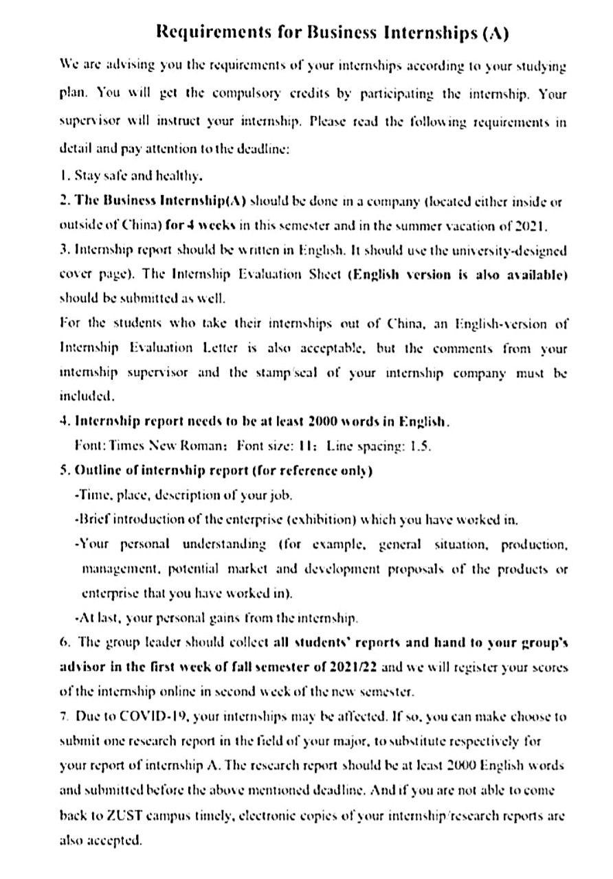 Requirements for Business Internships (A) We are | Chegg.com