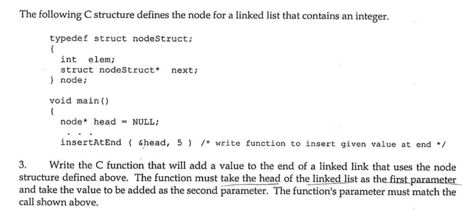 Solved The following C structure defines the node for a | Chegg.com