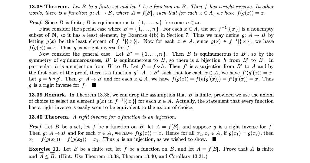 13.31 Corollary. Let B be a finite set and let A be a | Chegg.com