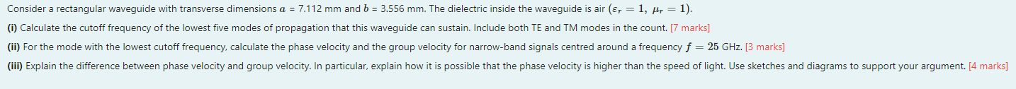 Solved Consider a rectangular waveguide with transverse | Chegg.com