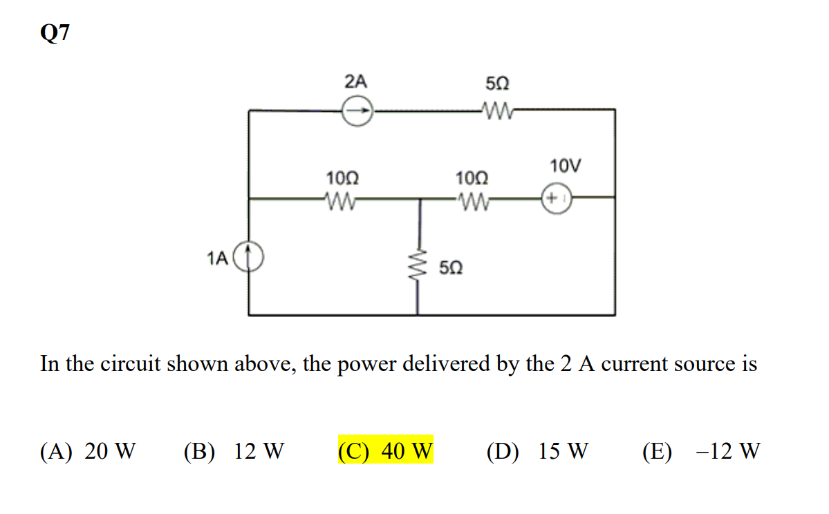 Solved In the circuit shown above, the power delivered by | Chegg.com