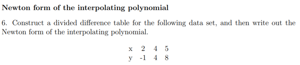Solved Newton Form Of The Interpolating Polynomial 6