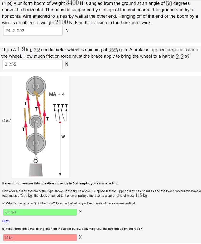 Solved (1 pt) A uniform boom of weight 3400 N is angled from | Chegg.com