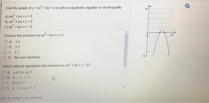 Solved Use the graph of y = ax^2 + bx + c to solve a | Chegg.com