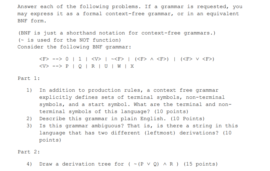 Solved Answer each of the following problems. If a grammar | Chegg.com
