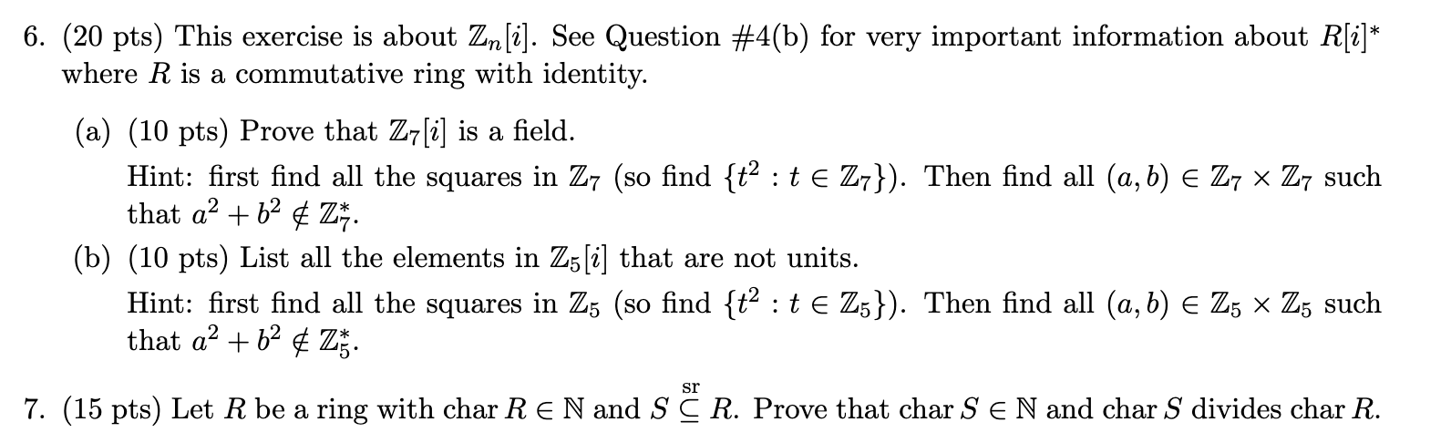 Solved 6. (20pts) This exercise is about Zn[i]. See Question | Chegg.com
