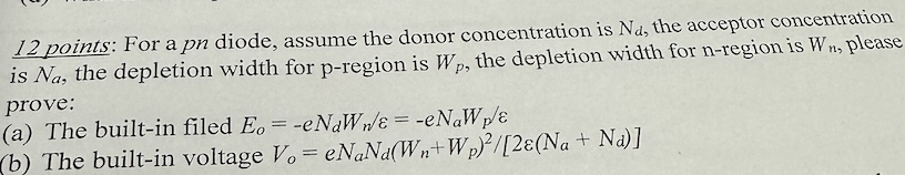 Solved 12 points: For a pn diode, assume the donor | Chegg.com