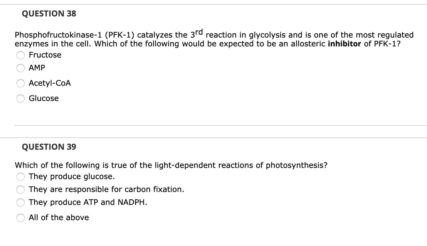 Solved QUESTION 38 Phosphofructokinase-1 (PFK-1) catalyzes | Chegg.com