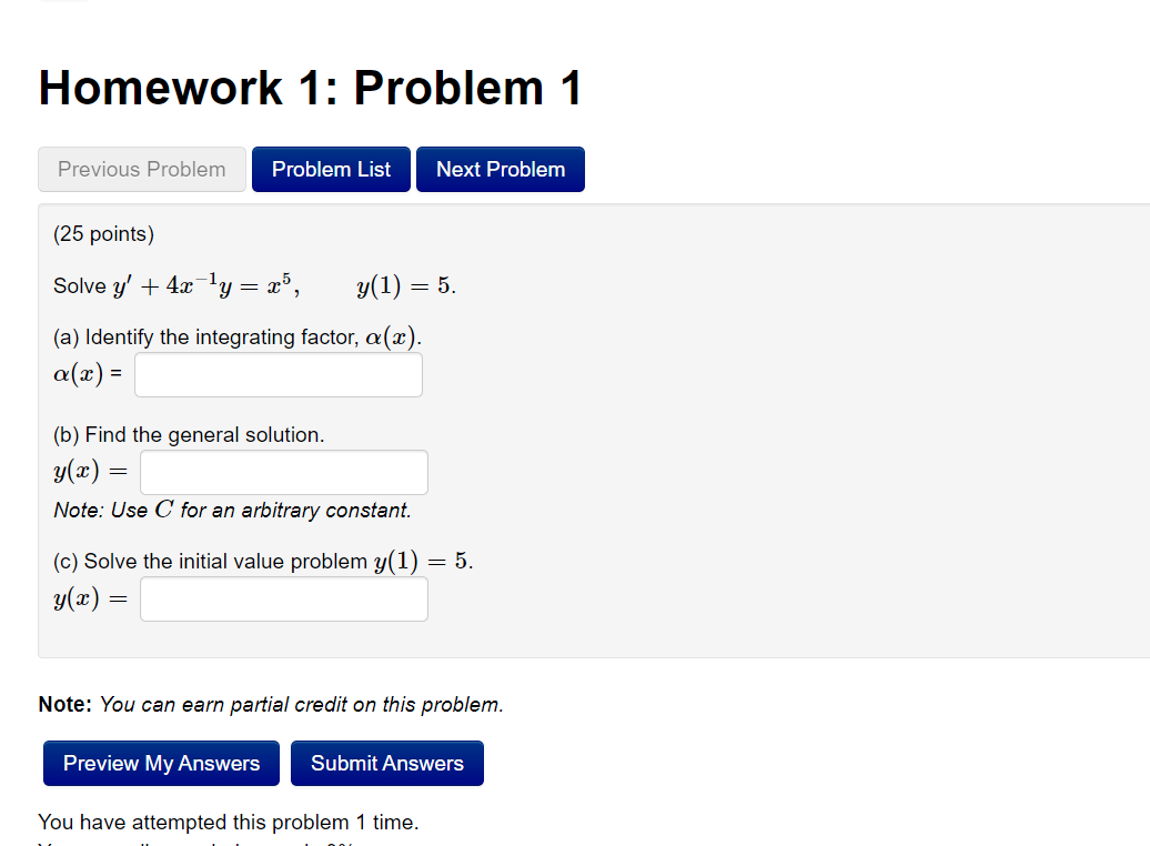Solved Homework 1 Problem 1 Previous Problem Problem List 