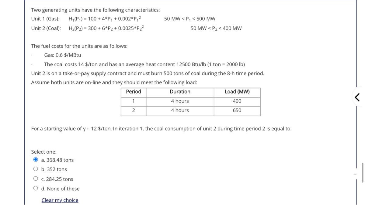 Solved Two generating units have the following | Chegg.com