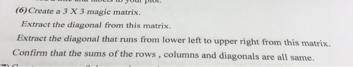 Solved (6) Create a 3 X 3 magic matrix Extract the diagonal | Chegg.com